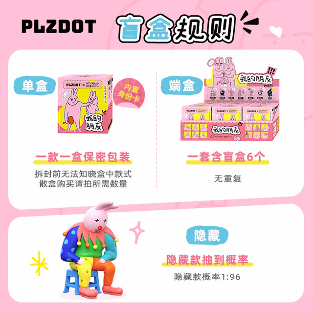 PLZDOT Official Genuine Pink Rabbit My Friend Series Blind Box Figure ...
