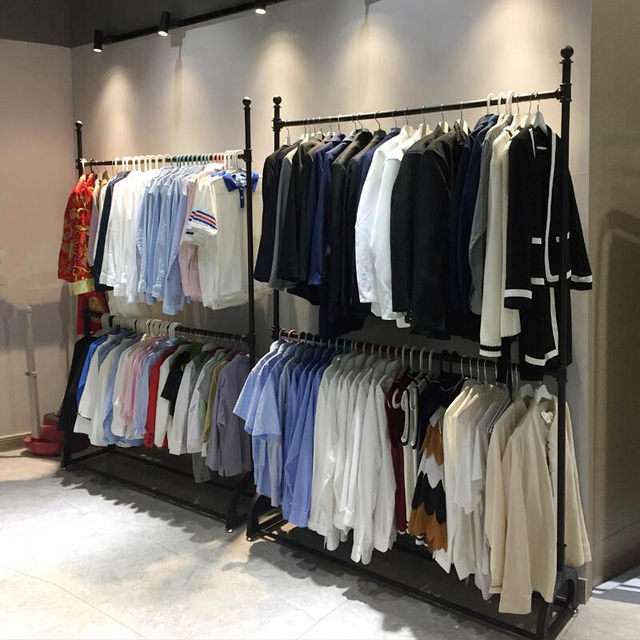 Double-layer coat rack floor-standing double-pole bedroom clothes rack ...