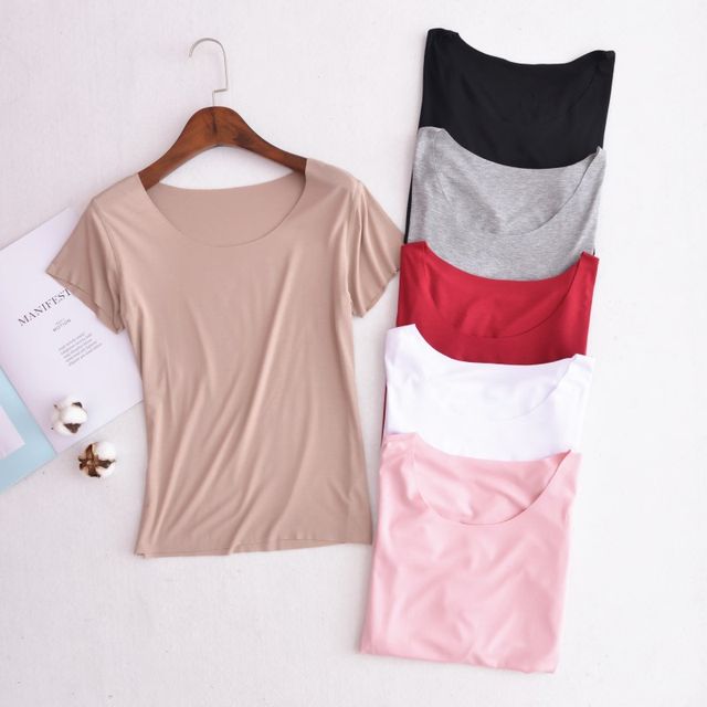 Solid color seamless T-shirt women's summer thin short-sleeved top ...