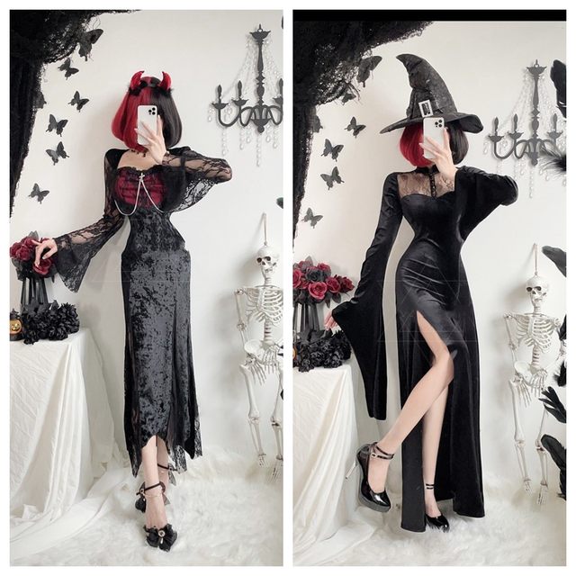 European and American Style Dark Gothic Halloween Costume Black Dress ...