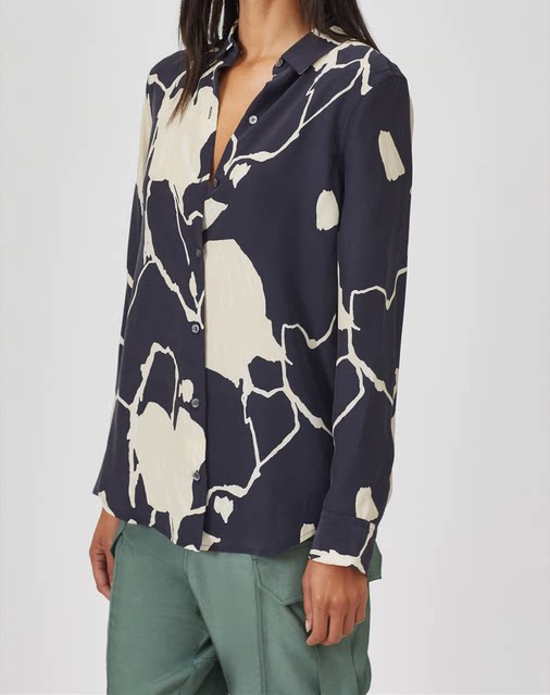 Summer new EQ abstract pattern irregular printed silk satin long shirt ...