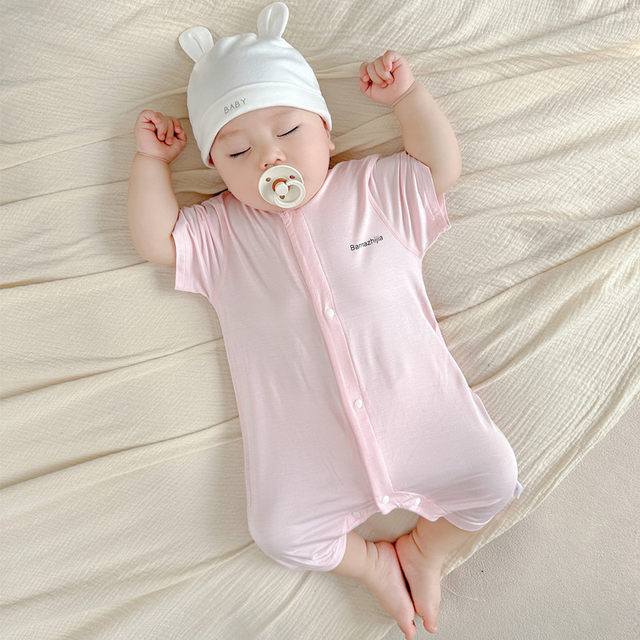 Summer thin baby clothes Modal boneless infant conjoined single -buckle ...