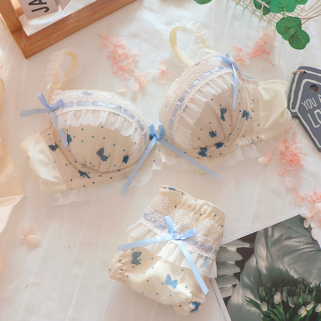 Yue Su Manman Rose~Sweet lace cute underwear Japanese girl underwear with underwire bra set pure ...