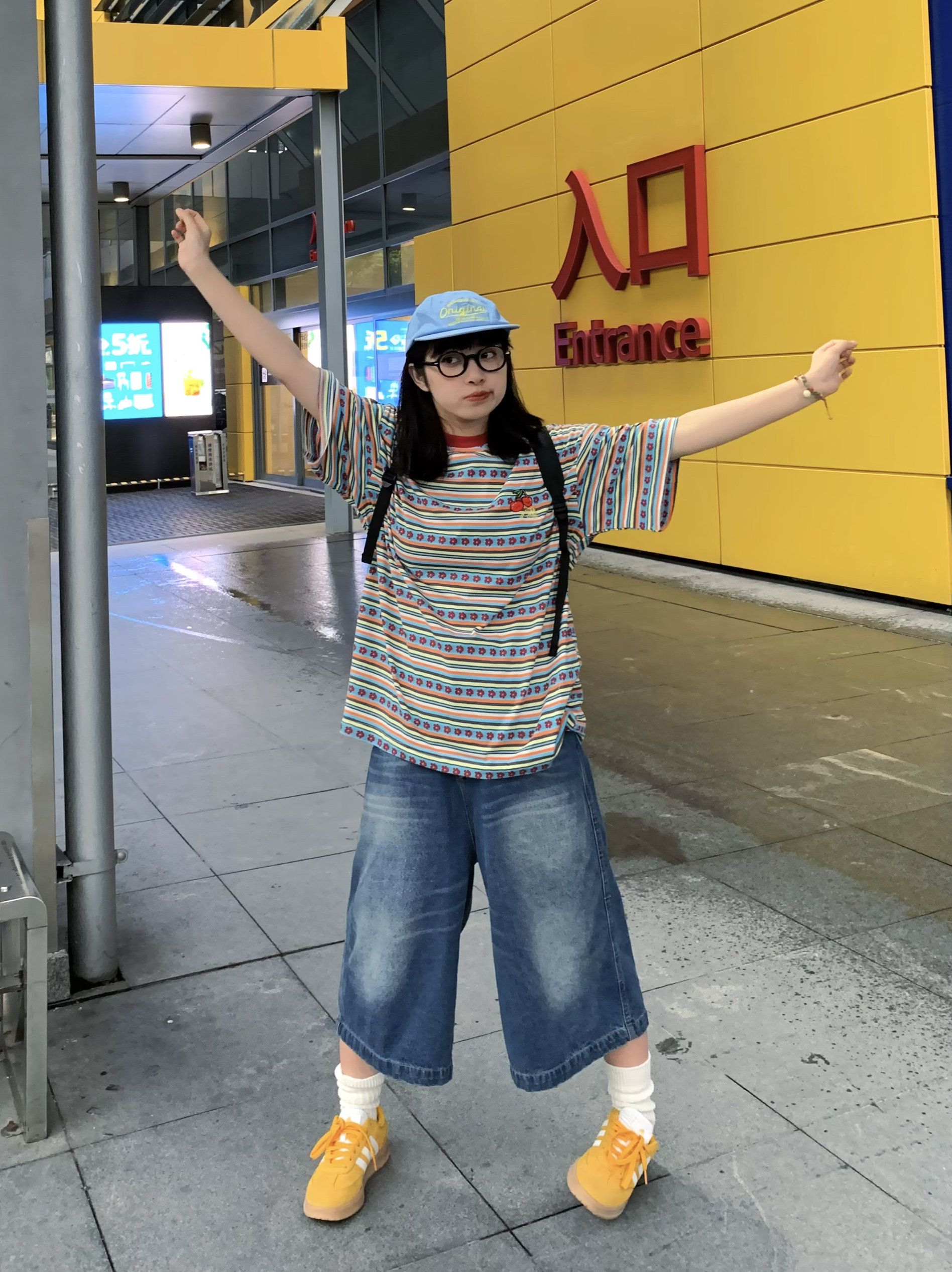 Expect Studio design-sensory rainbow cherry striped short-sleeved T-shirt for women in summer ...