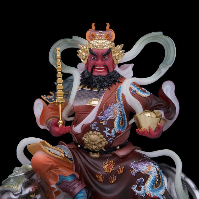 White marble God of Wealth Zhao Gongming statue riding a tiger Xuantan ...