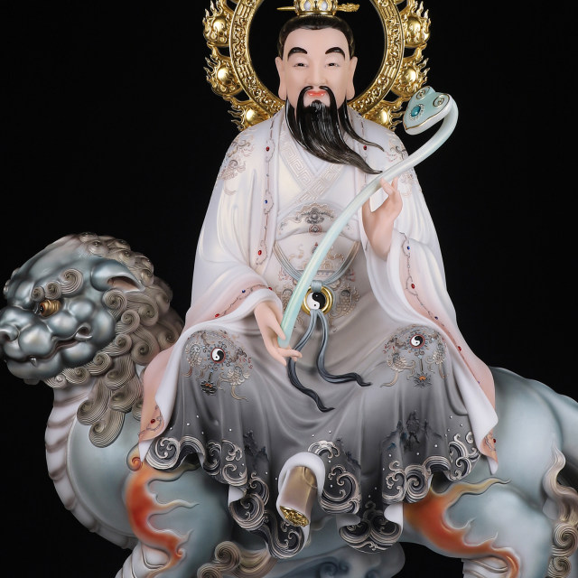 Kangsheng Sanqing Daozu statue riding beast Taishang Laojun Yuanshi Lingbao Daode Tianzun White ...