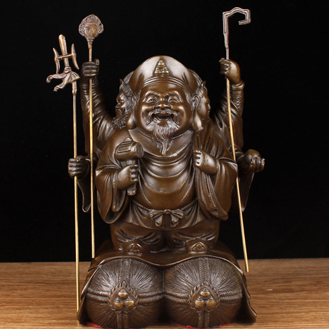 Pure copper three-sided Mahakala God of Wealth Buddha statue ornaments ...