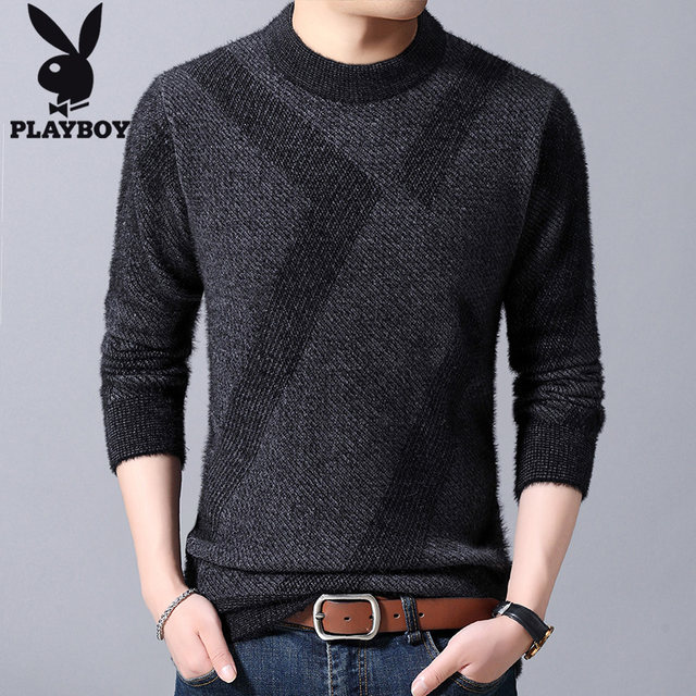 Playboy Mink Wool Sweater Men's Round Neck Thickened Young and Middle-aged Knitted Winter Mink ...