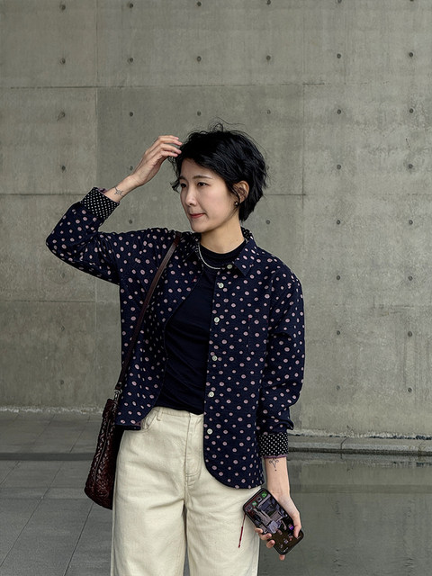 Langqing Japanese polo collar polka dot shirt jacket for women in ...