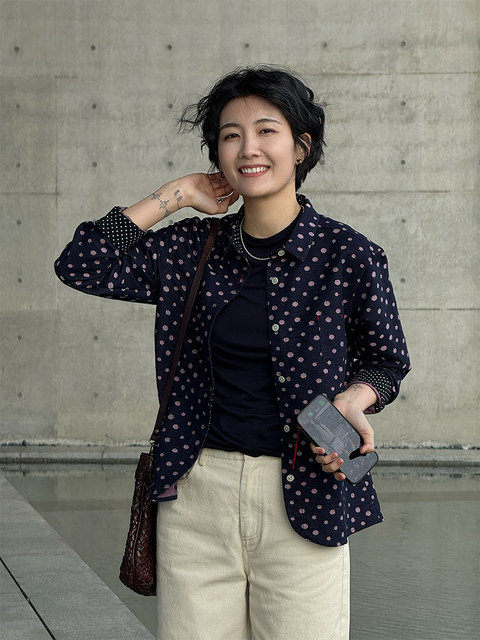 Langqing Japanese polo collar polka dot shirt jacket for women in ...