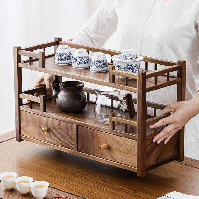 Walnut tea set storage rack solid wood simple blog rack desktop display ...