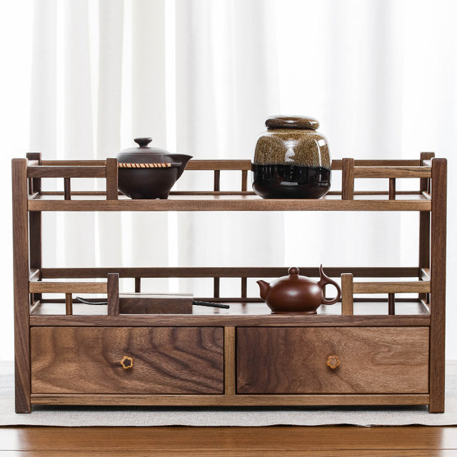 Walnut tea set storage rack solid wood simple blog rack desktop display ...