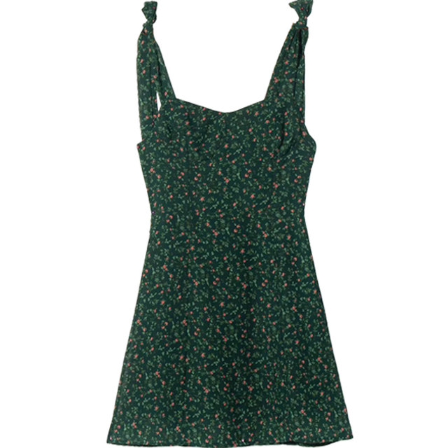 Mian Yang Australian pastoral country retro green floral slim suspender ...