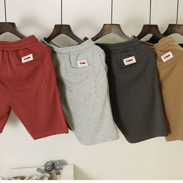 Heavyweight thick cotton retro solid color casual mid-length pants ...