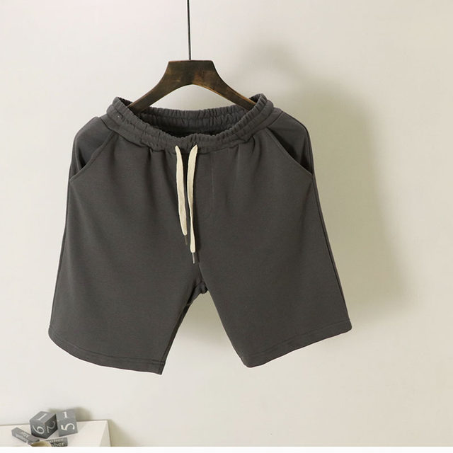 Heavyweight thick cotton retro solid color casual mid-length pants ...