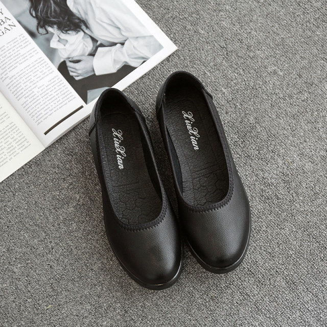 Waiter work shoes black tooling leather women's non-slip women's soft ...