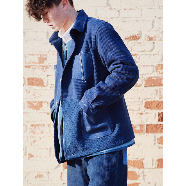 ALORSJOINTIF autumn and winter limited edition blue dye stitching kendo jacket workwear heavy ...