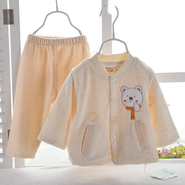 Western style newborn warm clothes newborn baby two-piece suit pure cotton male and female baby ...