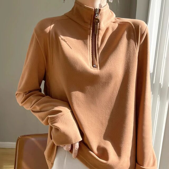 Autumn thickened double -sided virtue semi -zipper stand -up collar ...