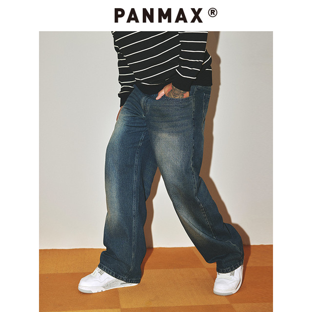 PANMAX plus size trendy brand men's washed heavyweight cotton jeans ...