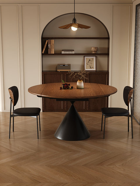 Ash Wood Grain Solid Wood Dining Table, Convertible into Round Table ...