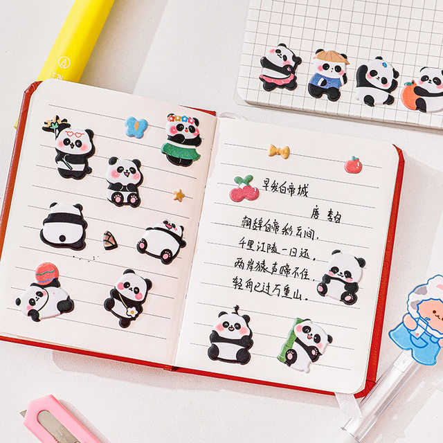 Panda three-dimensional bubble stickers for children, creative small ...