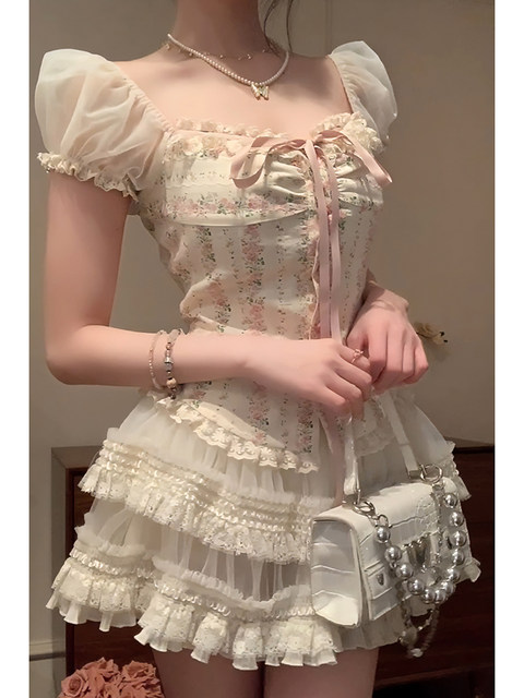 Rural princess pure desire, sweet and thin temperament top skirt summer ...