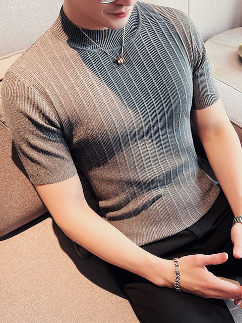 Spring and Autumn Half-High Collar Short-Sleeved Sweater for Men ...