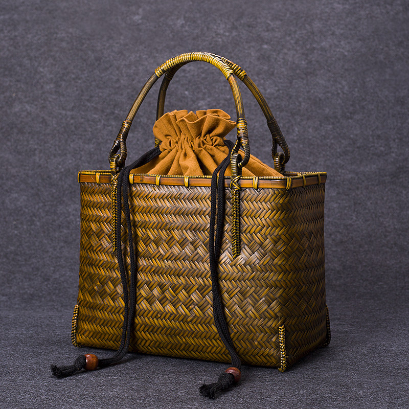 Handmade Bamboo Woven Bag - Chinese Retro Zen Tea Service Bag, Ladies ...