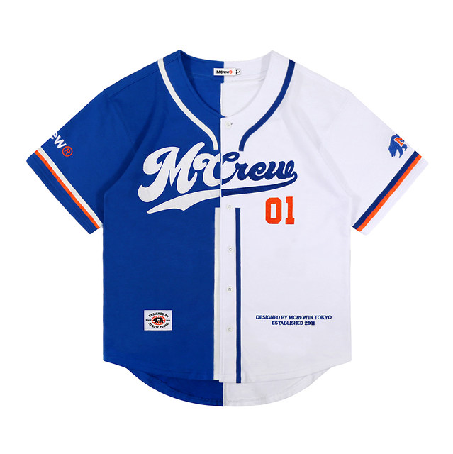 MCREW letter embroidered blue and white color-blocked men and women ...