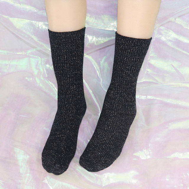 Thickened thick wool gold and silver silk mid-calf socks for women ...