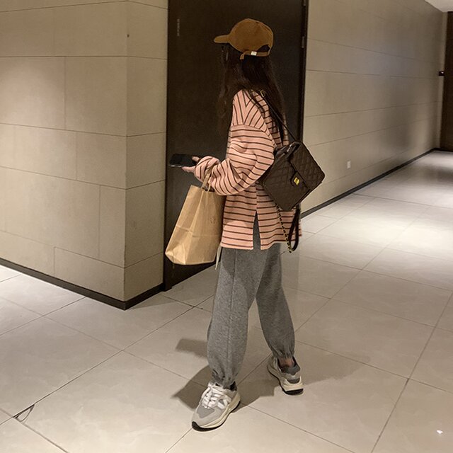 Pink striped girl long-sleeved T-shirt chic loose inner wear 2023 ...