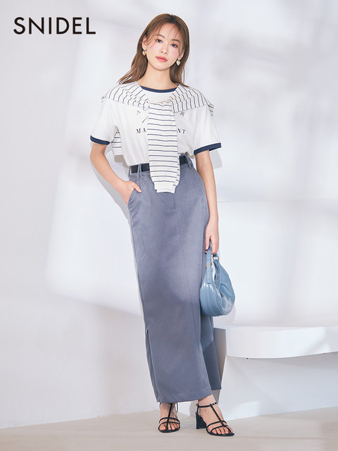 SNIDEL spring and summer round neck versatile letter printed cotton T-shirt shawl two-piece set ...