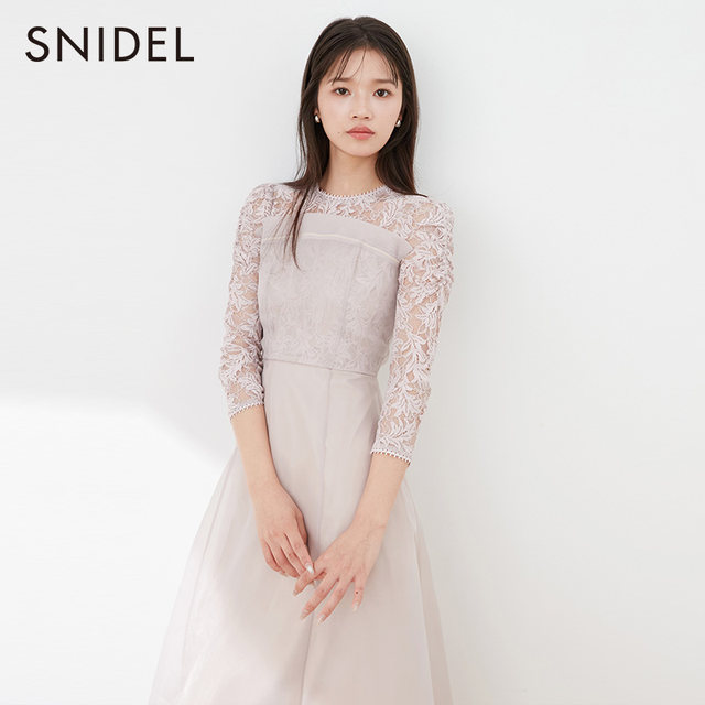 SNIDEL spring and summer French lady lace hollow chiffon long-sleeved dress SWFO231105