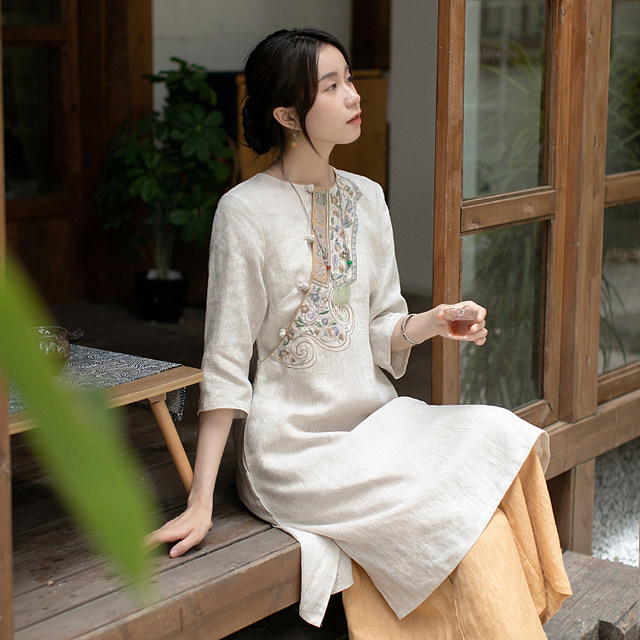 Chinese style dress pure linen cotton and hemp, retro -buckle ...