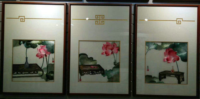 Suzhou embroidery machine embroidery imitation handmade triptych framed ...