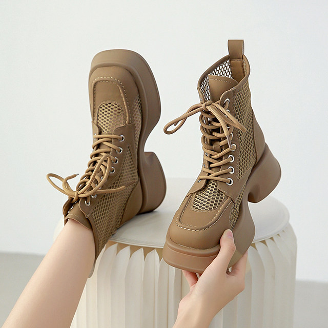 2024 new leather Martin boots for women spring and summer thin mesh ...