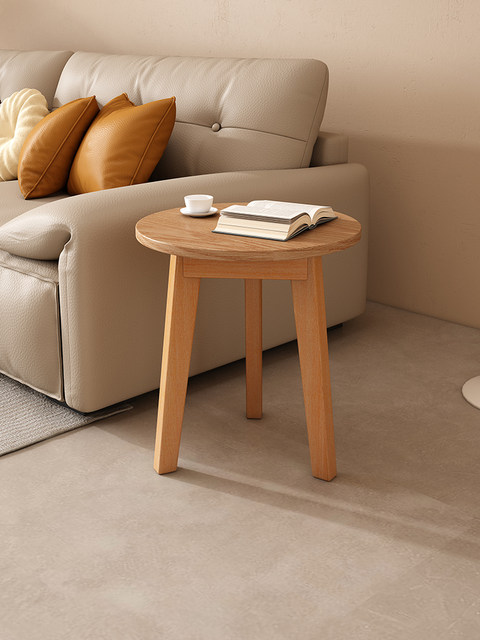 Solid wood small round table 50cm round tea table sofa edge table 60cm ...