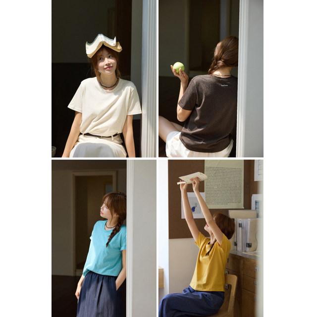 MISAZ Summer Entry Ticket Macaron Multicolor Basic T Small Printed Pure ...