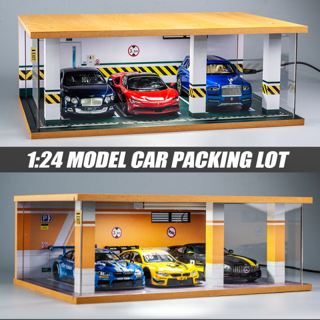 Large 1:24 car garage model solid wood assembled simulation parking ...
