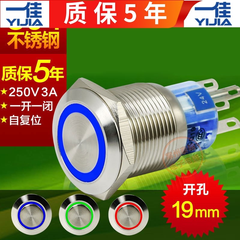 One Good 19mm Stainless Steel Reset Button Switch - GQ19-11E with Indicator