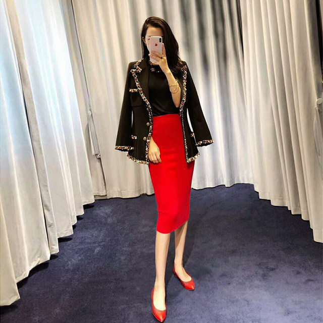 Beaded diamond-encrusted black high-end suit jacket, feminine suit, top ...