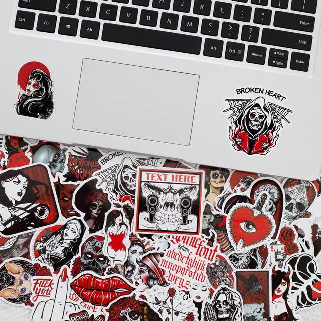 50 black and red gothic devil horror punk cartoon stickers laptop ...