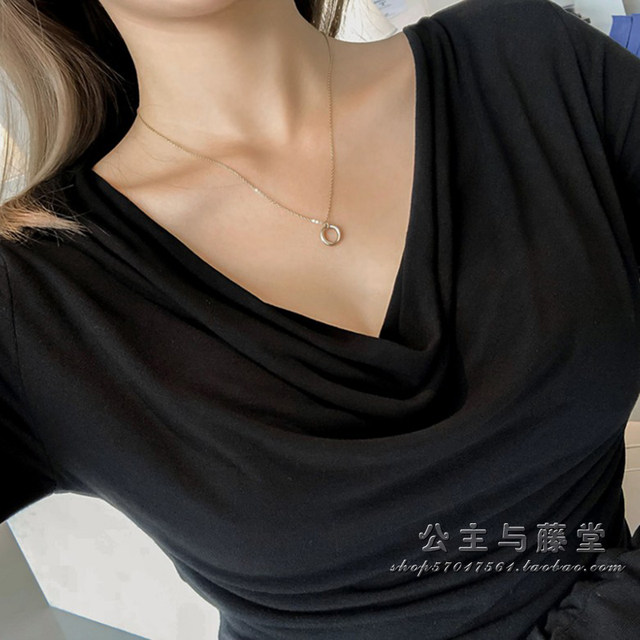 Tengdo family large size women's clothing 2019 autumn new style piled low collar versatile slim ...