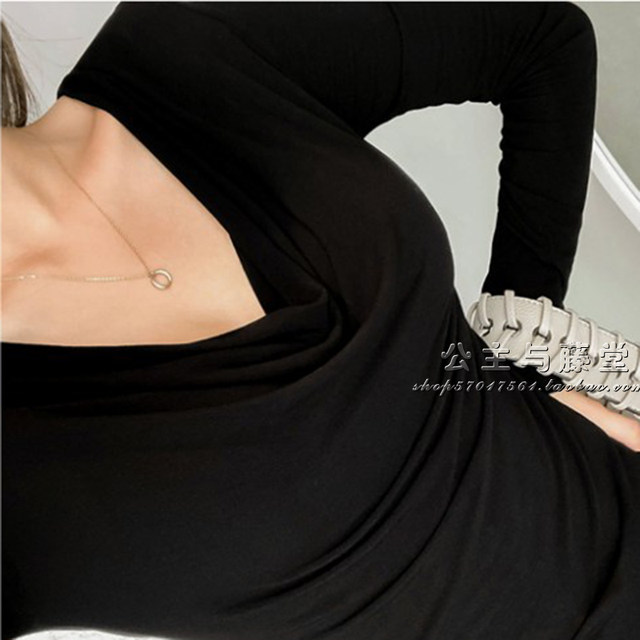 Tengdo family large size women's clothing 2019 autumn new style piled low collar versatile slim ...