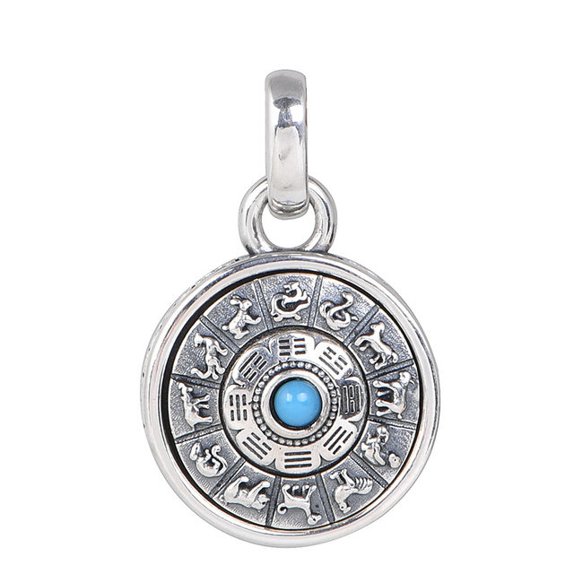 Sterling Silver Bagua Twelve Zodiac Pendant Vajra Round Plate S925 ...