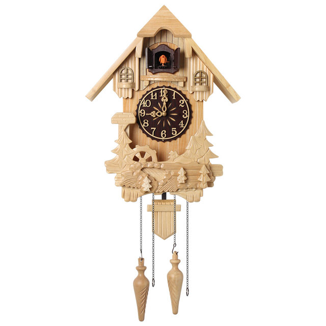 European simple solid wood hand-carved cuckoo wall clock living room ...