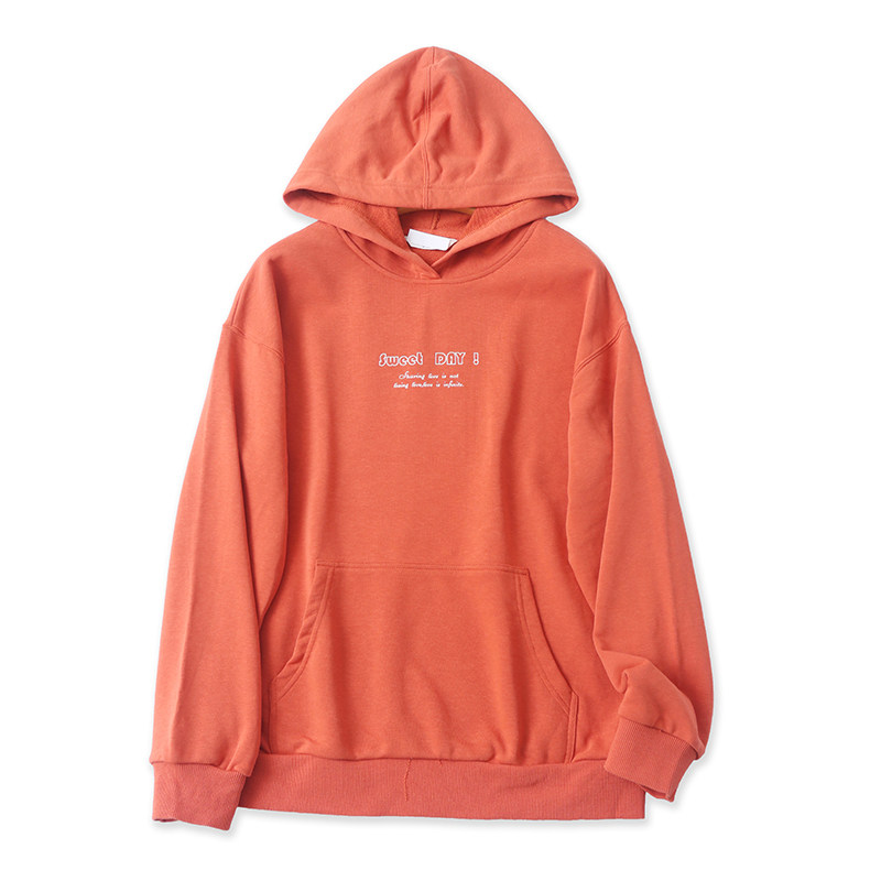 Hooded terry letter sweatshirt, new versatile slim loose hoodie jacket ...