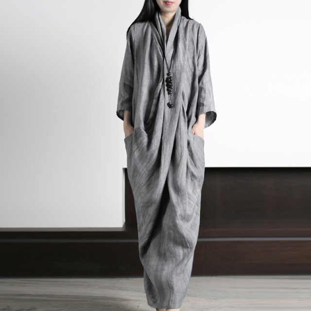 Xifeng Retro Loose Classic X -type tainen flax dress 24 spring and ...