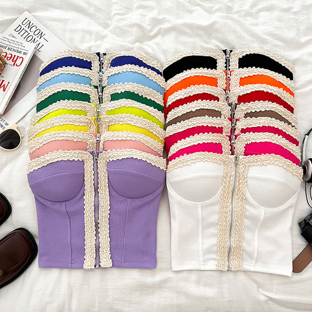 Sexy and fashionable versatile lace zipper slim short strapless vest ...